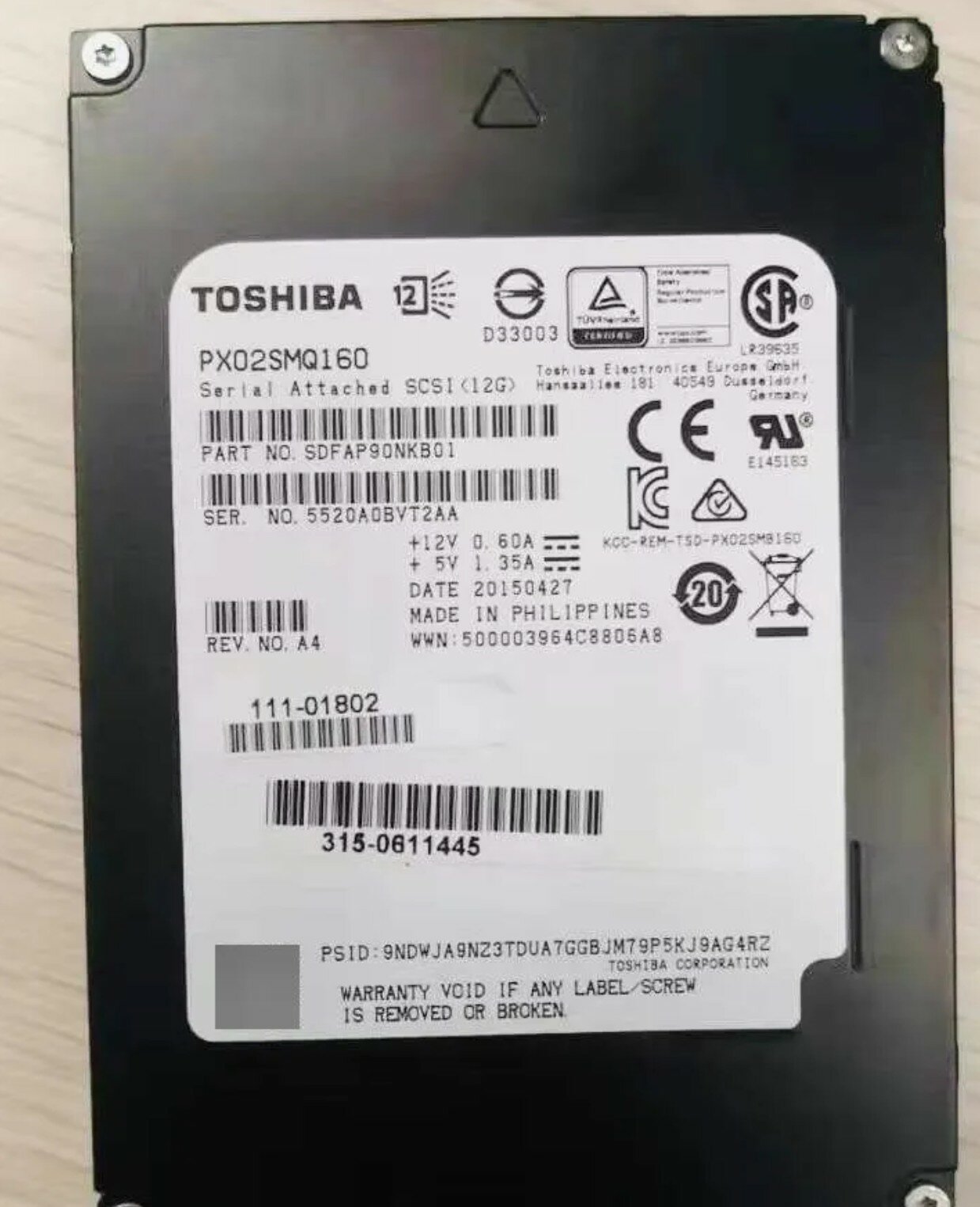 Диск SSD Toshiba PX02SMQ160