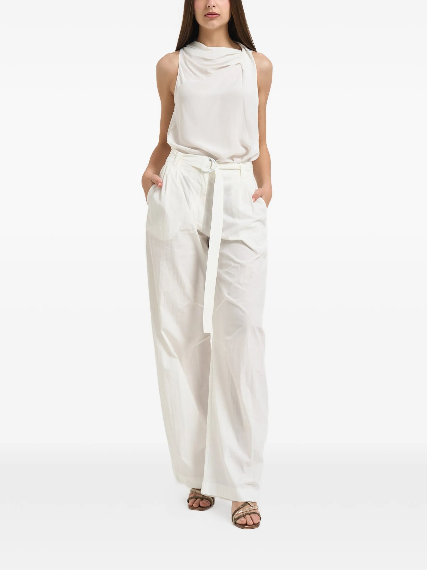 Блуза PATRIZIA PEPE Draped sleeveless blouse, размер 44, бежевый/белый — фото 1