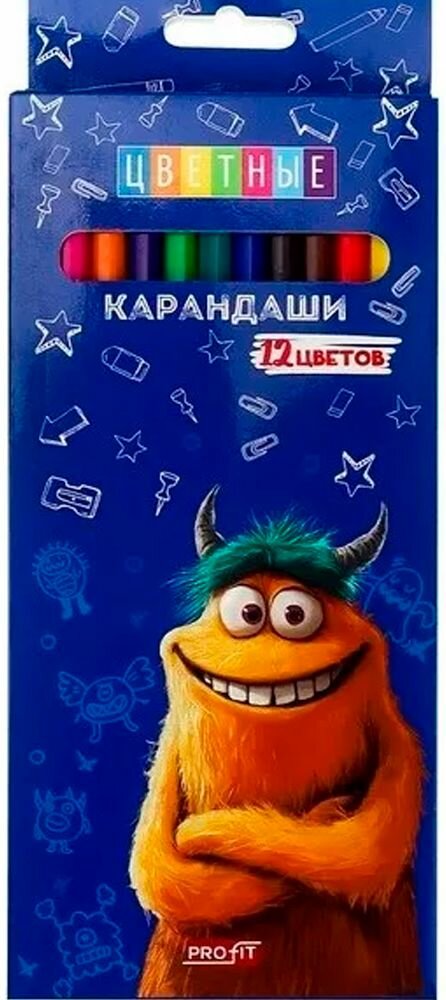 Цветные карандаши "Монстрик", набор для детского творчества и рисования, канцелярия для школы, в комплекте 12 шт.