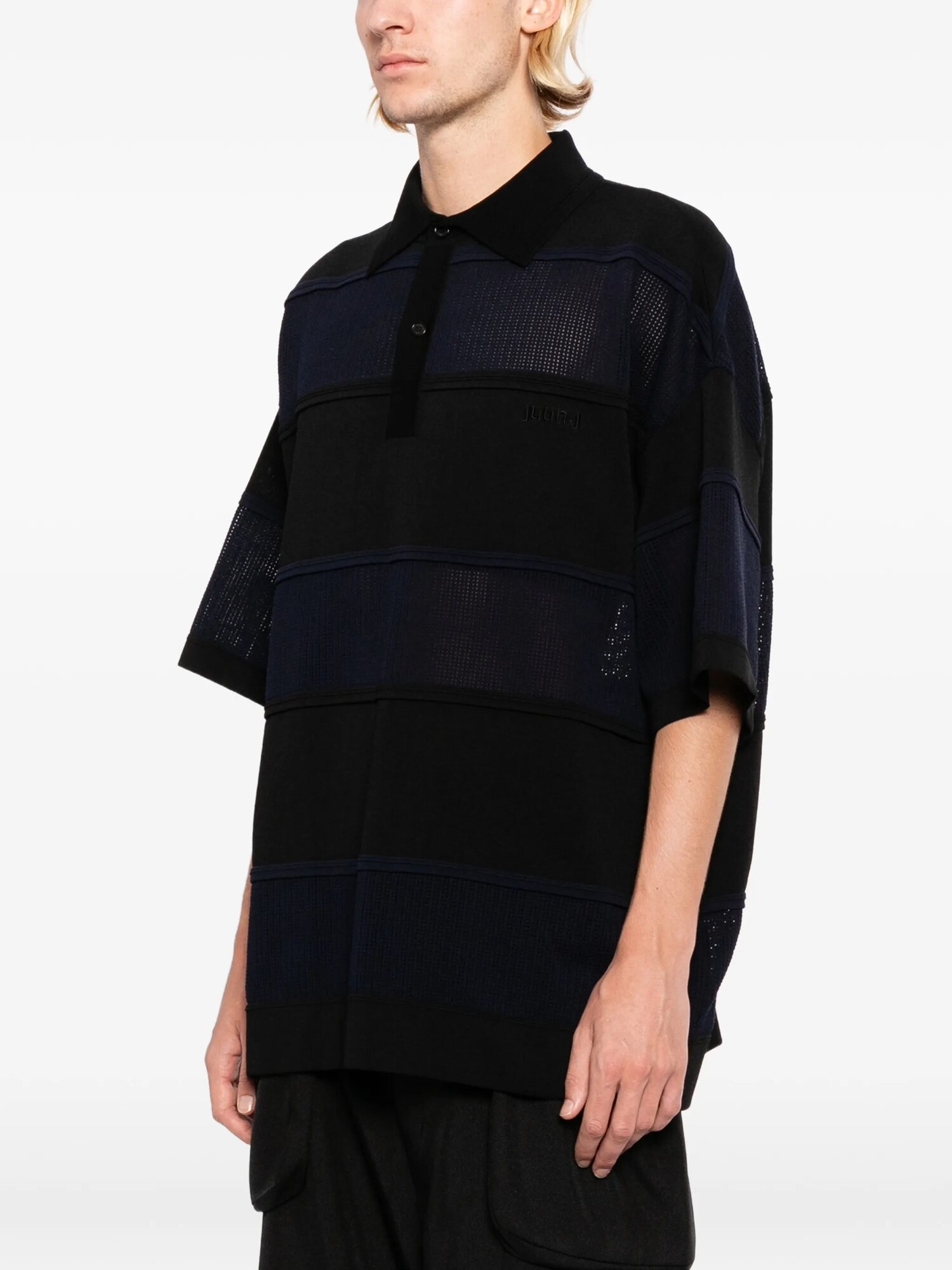 Рубашка JUUN.J Striped polo shirt, размер 50, black / black — фото 1