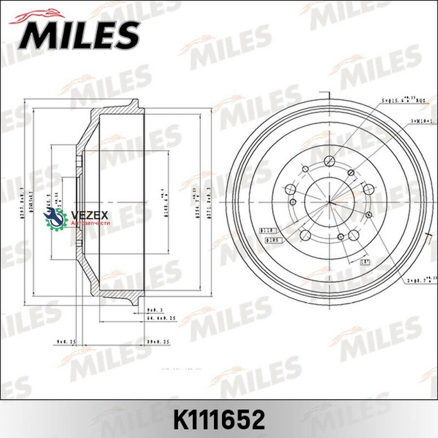 MILES K111652 Барабан тормозной PEUGEOT BOXER/FIAT DUCATO/CITROEN JUMPER 1t-1.5t (TRW DB4023) K111652