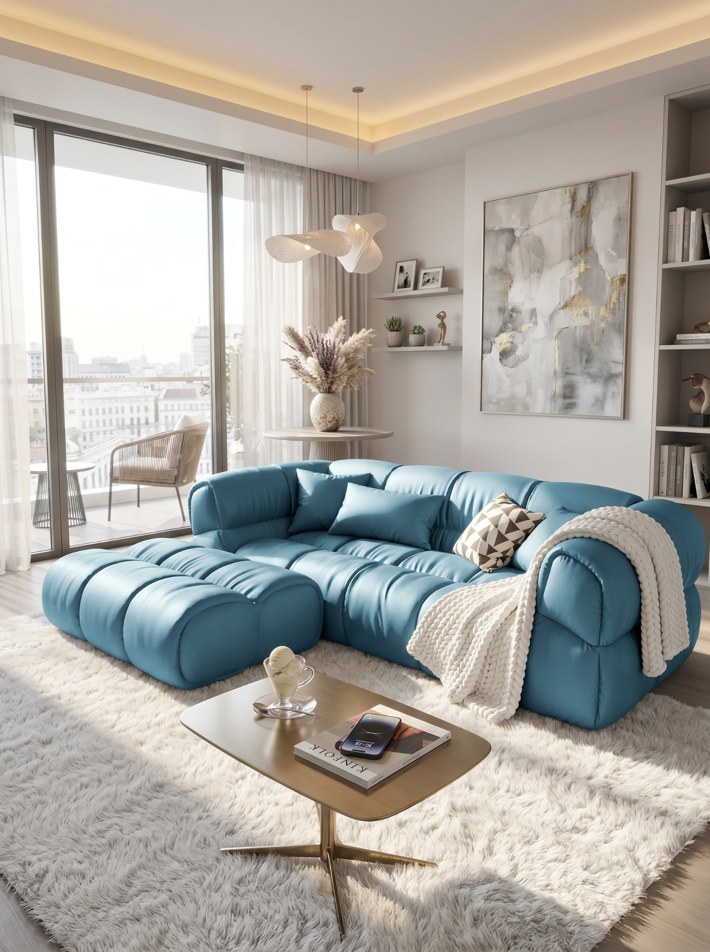 Угловой диван Шелби Galaxy Light Blue NOW 239x174x72 см, голубой Экокожа, нераскладной Дом мебели для вас