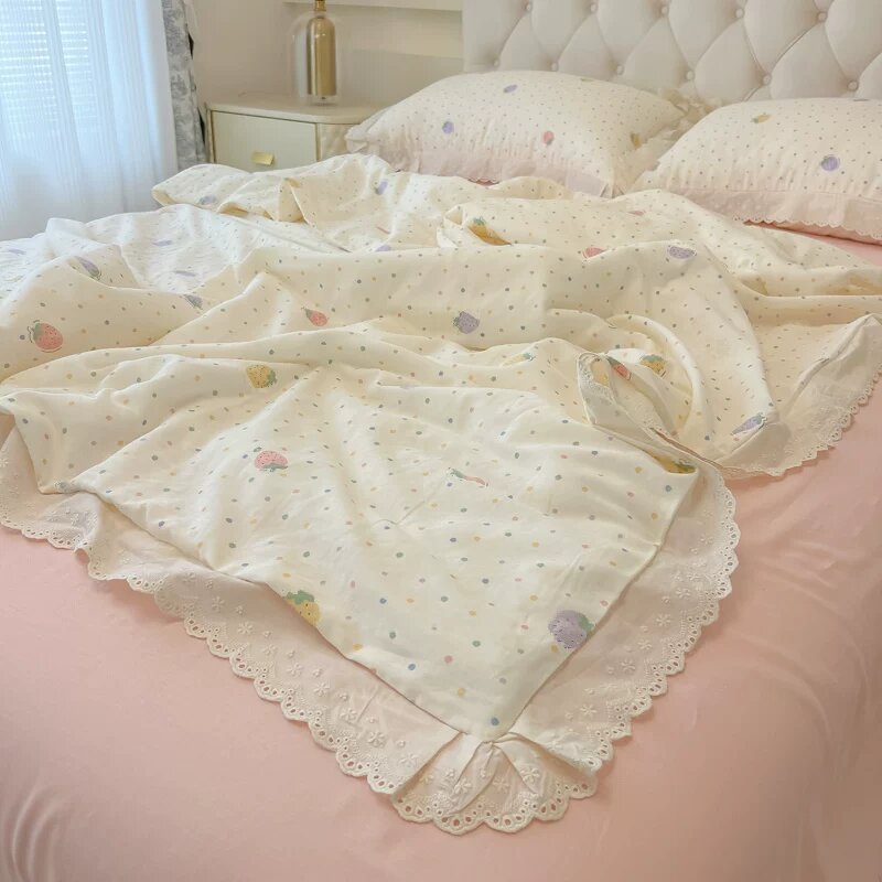 Комплект постельного белья Dreamland Easy Luxury: четырехпредметный комплект для общежития, чистый хлопок, с кружевной