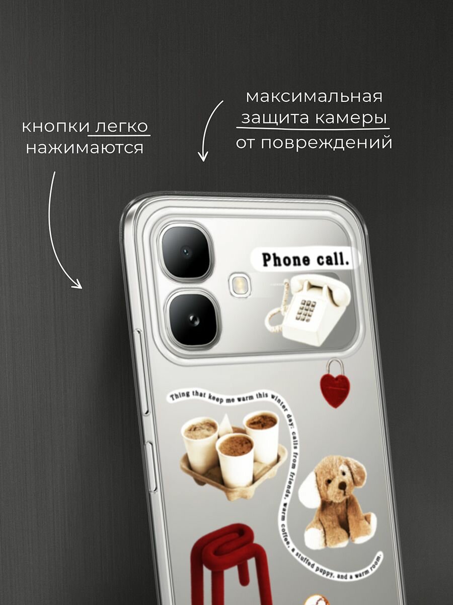 Чехол на Infinix Smart 20 / Инфиникс Смарт 20 с принтом Phone call, прозрачный — фото 1