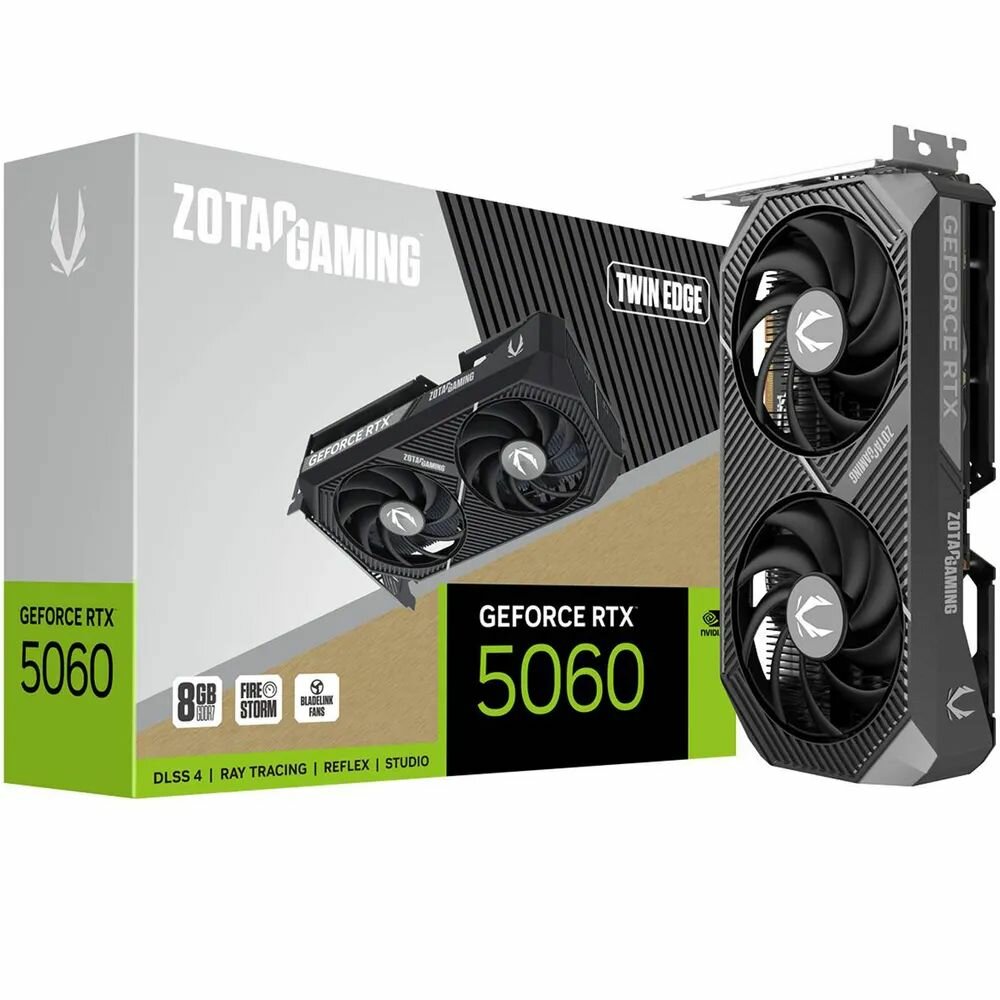 Видеокарта Zotac PCI-E 5.0 RTX 5060 TWIN EDGE NVIDIA GeForce RTX 5060 8Gb 128bit GDDR7 2497/28000 HDMIx1 DPx3 HDCP Ret