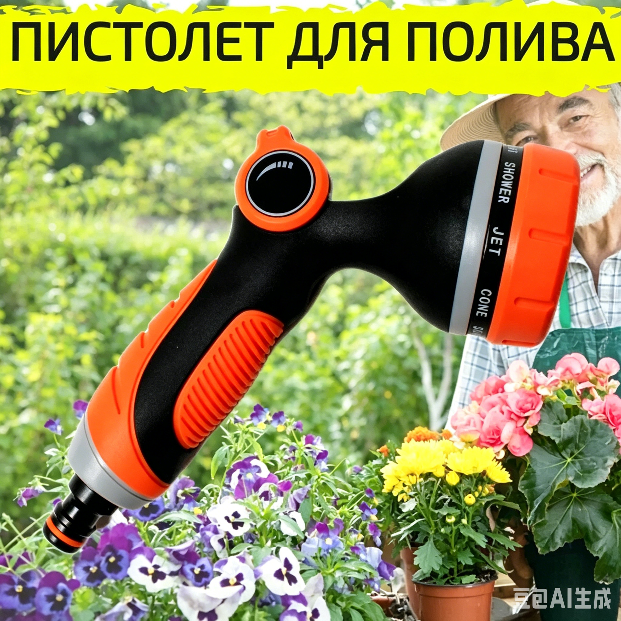 Распылитель садовый, пистолет для полива 10 режимов с регулятором напора, насадка на шланг, поливочный инструмент