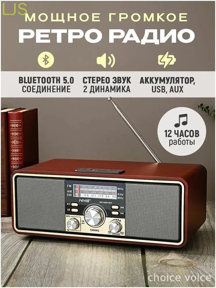 Магнитола радиоприемник NNS6681, 20 Вт, коричнево-красный