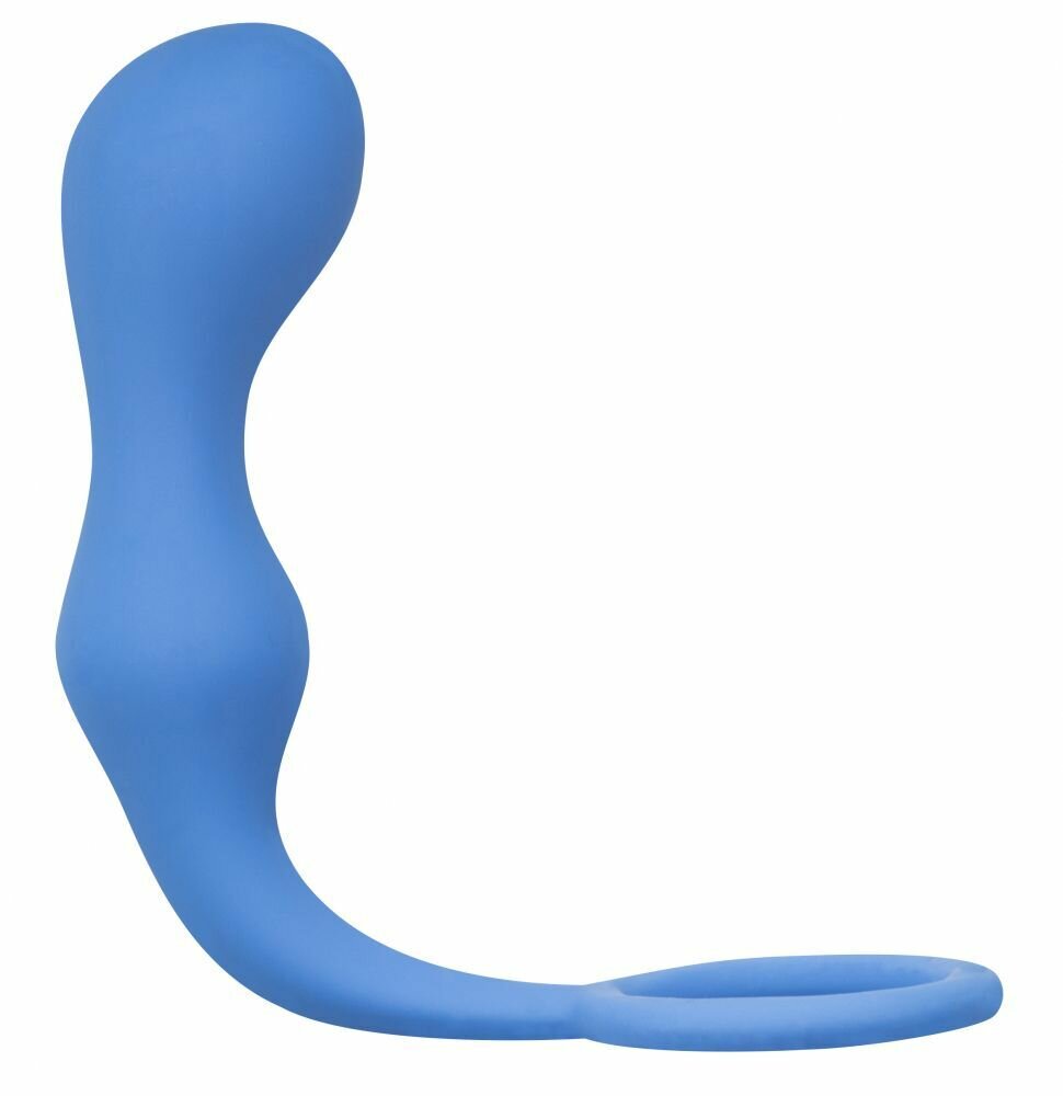 Эрекционное кольцо с анальной пробкой Double Pleasure Anal Plug, Lola Games, синий, Россия, синий