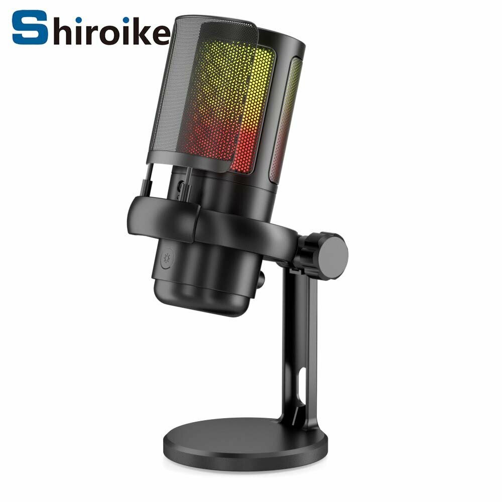 ME6P игровая USB-конденсаторная микрофон с поп-фильтром и RGB-подсветкой - Черный