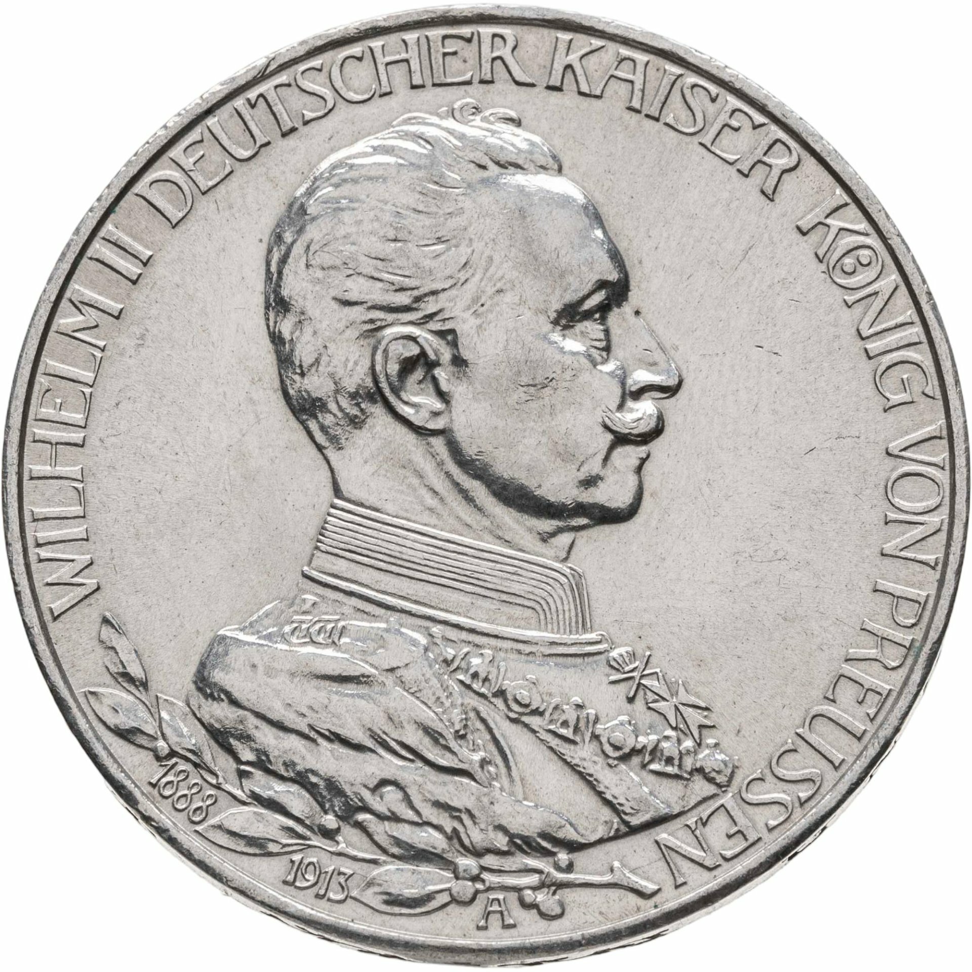 Германская империя Пруссия 3 марки 1913 "25 лет правления Вильгельма II", Серебро 900, в сохранности AU