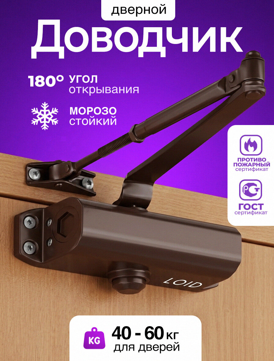 Доводчик дверной морозостойкий Loid 501 Brown коричневый, от 40 до 60 кг, уличный