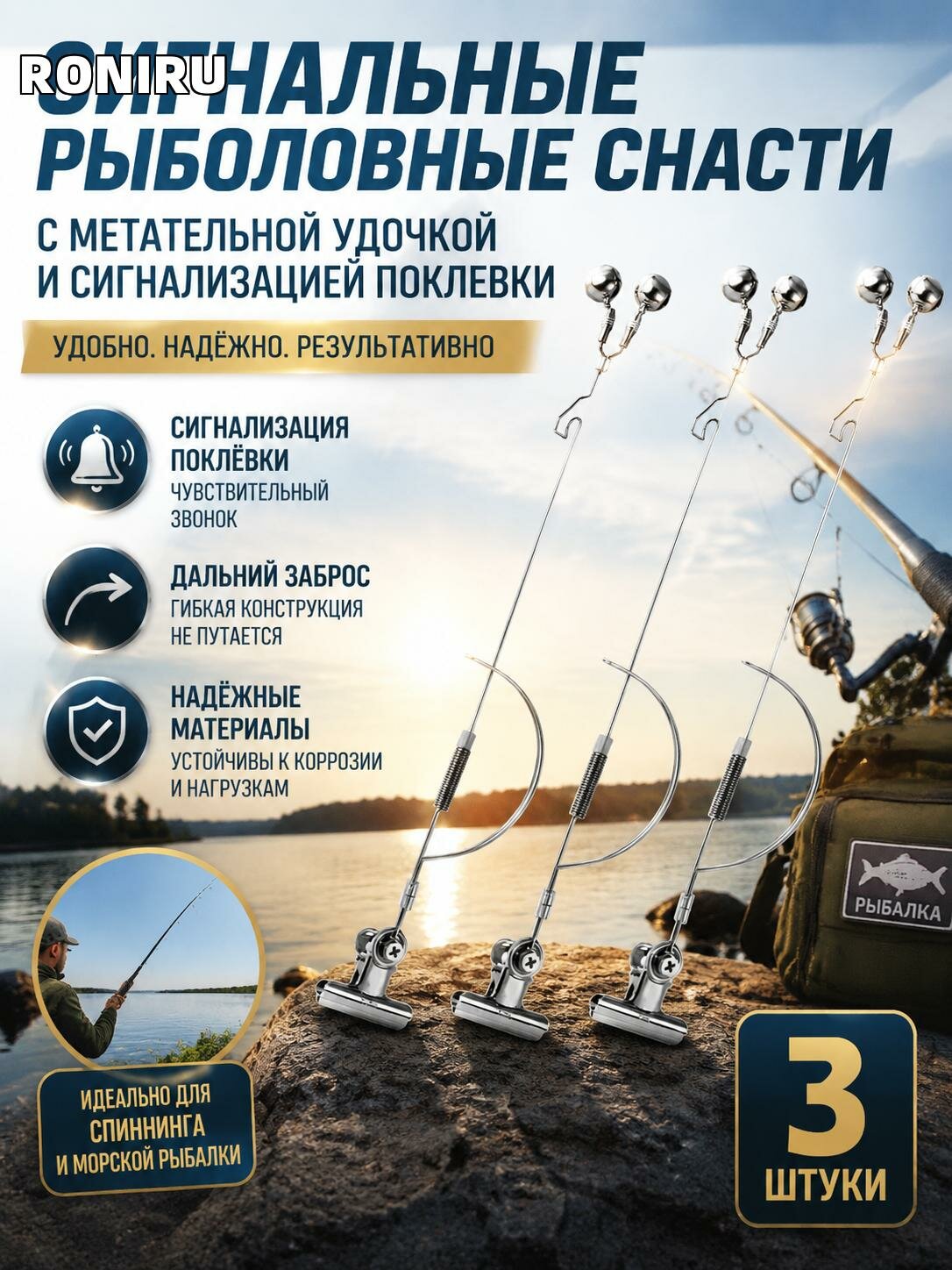 3 сигнальные рыболовные снасти с метательной удочкой и сигнализацией поклевки для удобной и результативной рыбалки