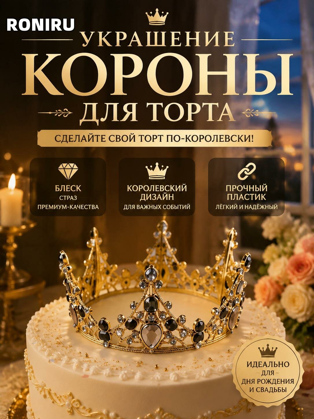 Украшение короны для торта, пластиковый топпер с горным хрусталем для дня рождения и свадьбы