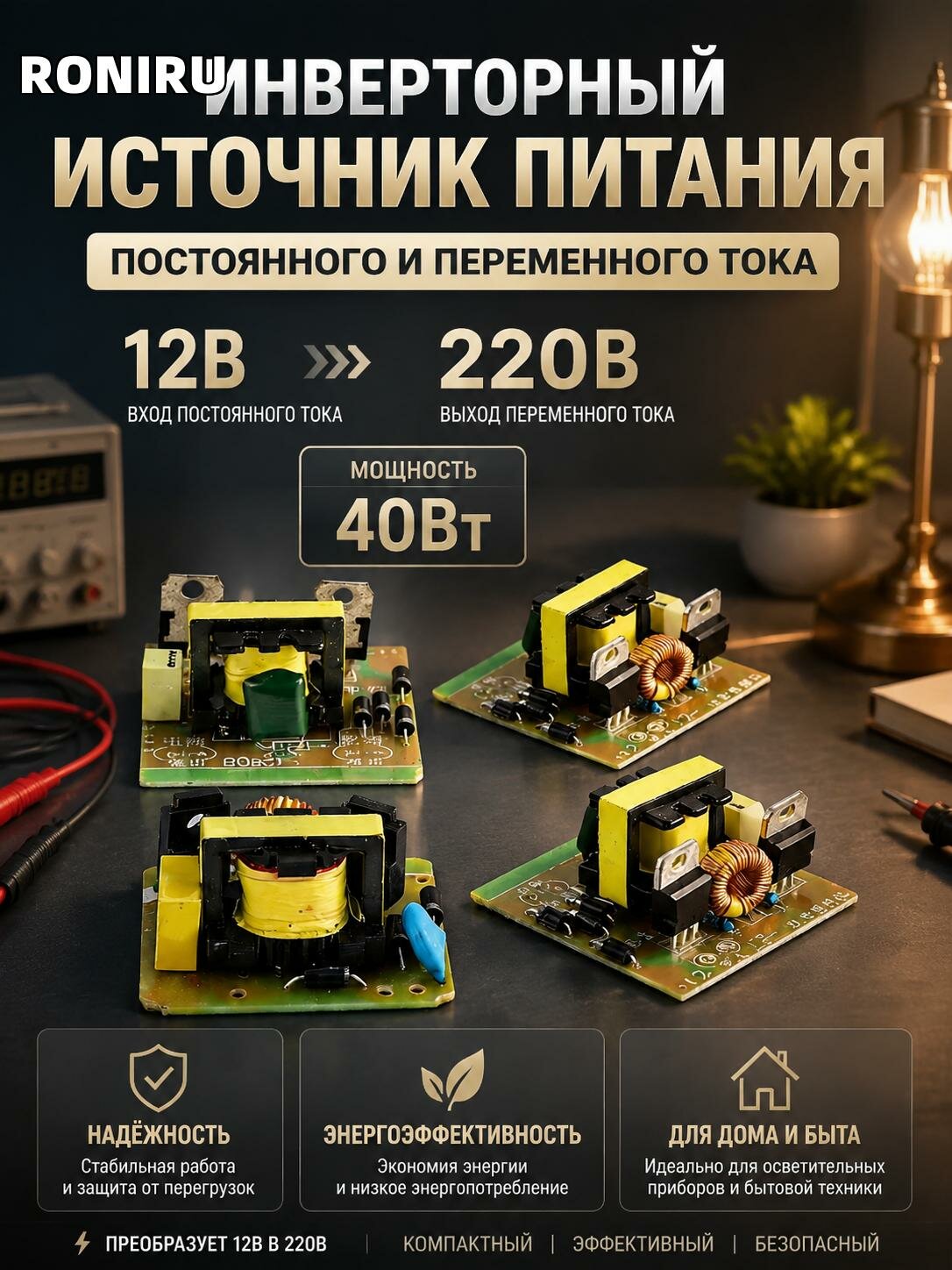 Инверторный источник питания постоянного и переменного тока, повышающий модуль 12 В в 220 В для дома и энергосберегающих ламп, мощность 40 Вт