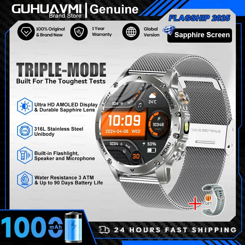 Умные часы GUHUAVMI Triple-Mode, Серый, Silver Mesh