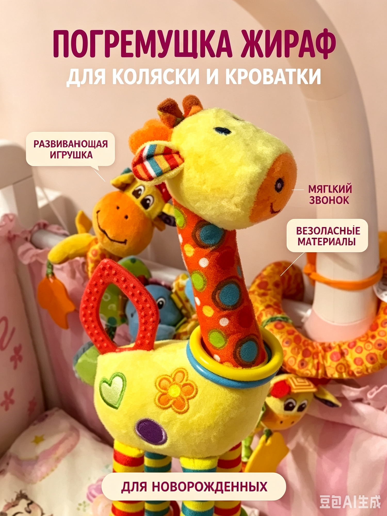 Погремушка - подвеска в коляску кроватку развивающая игрушка жираф
