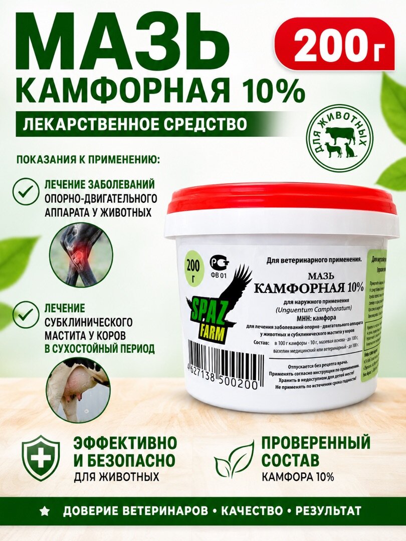 Мазь камфорная 10% с ланолином 200г