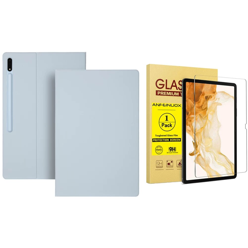 Защитный кожаный чехол для Galaxy Tab S9 11 дюймов с антипотерейным слотом для ручки и защитным стеклом, белый лед