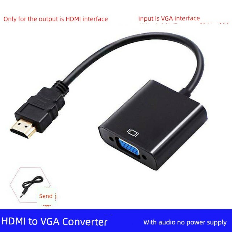 Черный переходник HDMI в VGA с необратимым направлением, длина кабеля 0,5 м, для использования с монитором