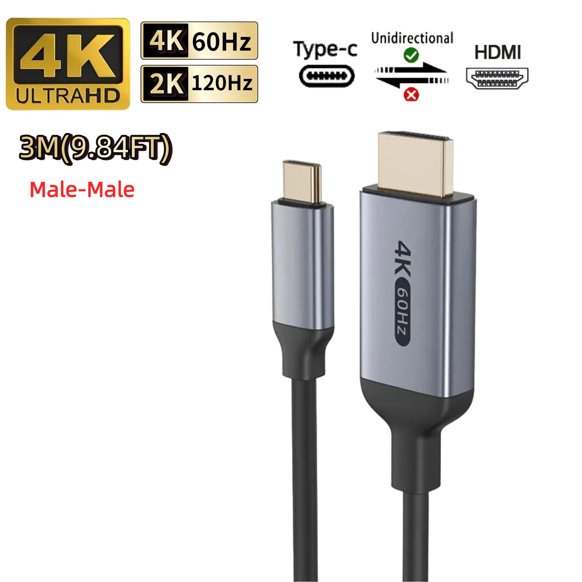 Кабель USB C - HDMI 4K 60Hz 3M (9.84FT)