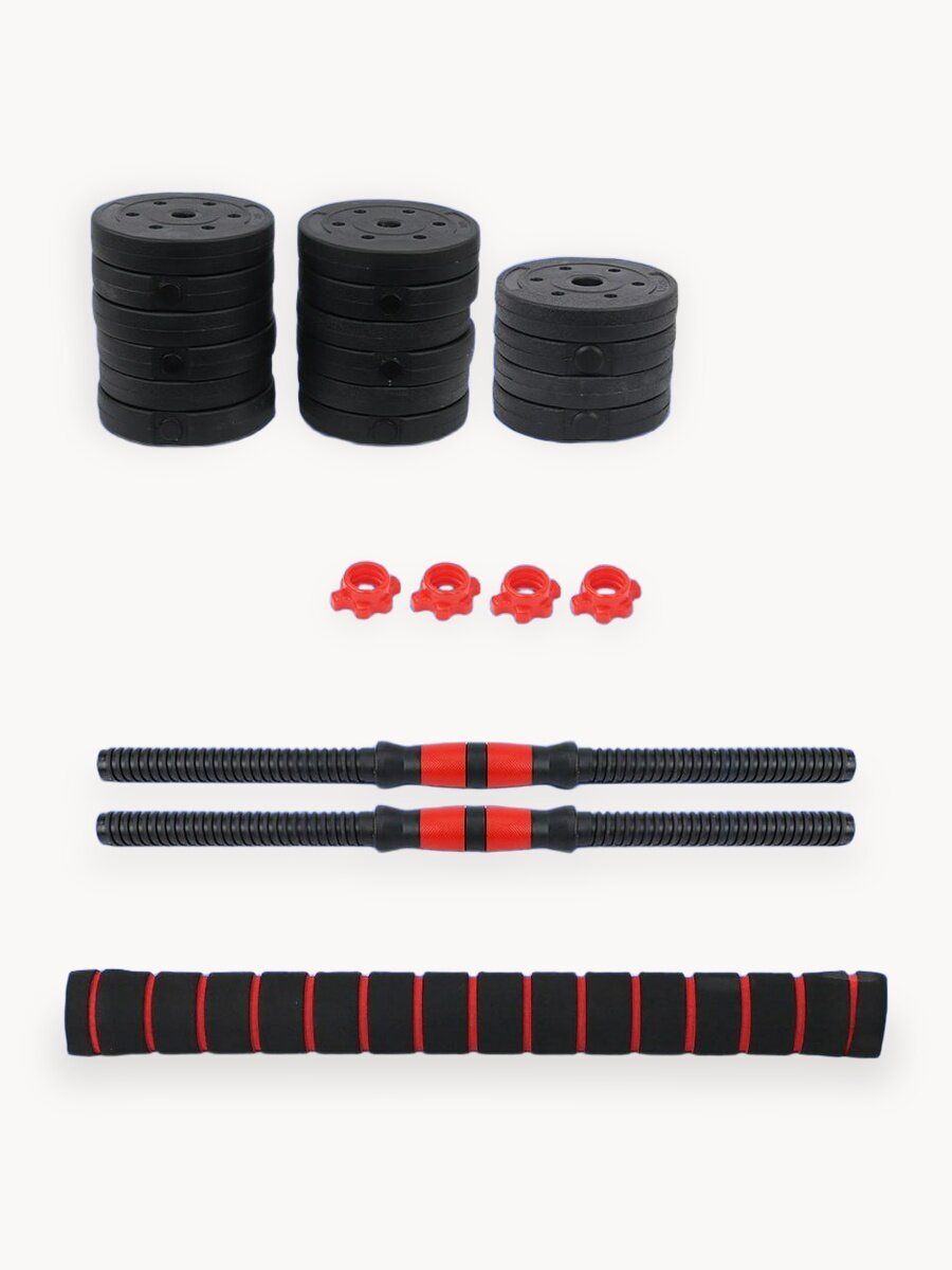 Гантели 40 кг, в комплекте 16 дисков: 8 шт. х 3кг; 4 шт. х 2.5 кг; 4 шт. х 1.25 кг