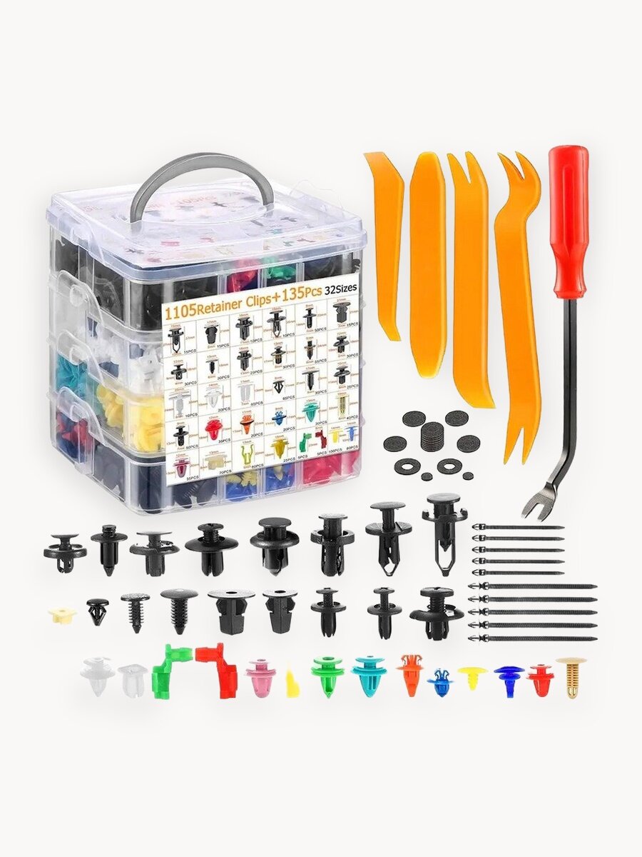 Клипсы для автомобиля, Автомобильные клипсы набор пистоны, 1240 штук