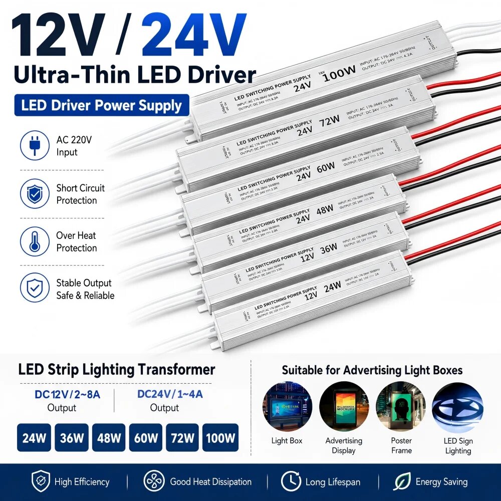 Трансформатор LED драйвер 12В/24В 24-100Вт 48W, DC 12V — фото 1