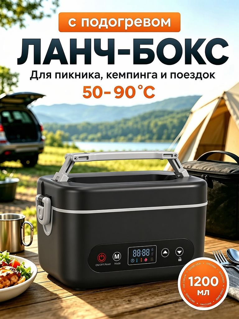 Ланч-бокс с беспроводным подогревом, 1,2 л, Боковой обогрев 3D-5, Интеллектуальный контроль температуры, Подходит для грузовых автомобилей, Офисов