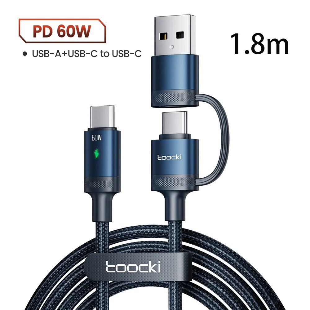 Toocki USB-A + USB-C кабель 1.8м, темно-синий
