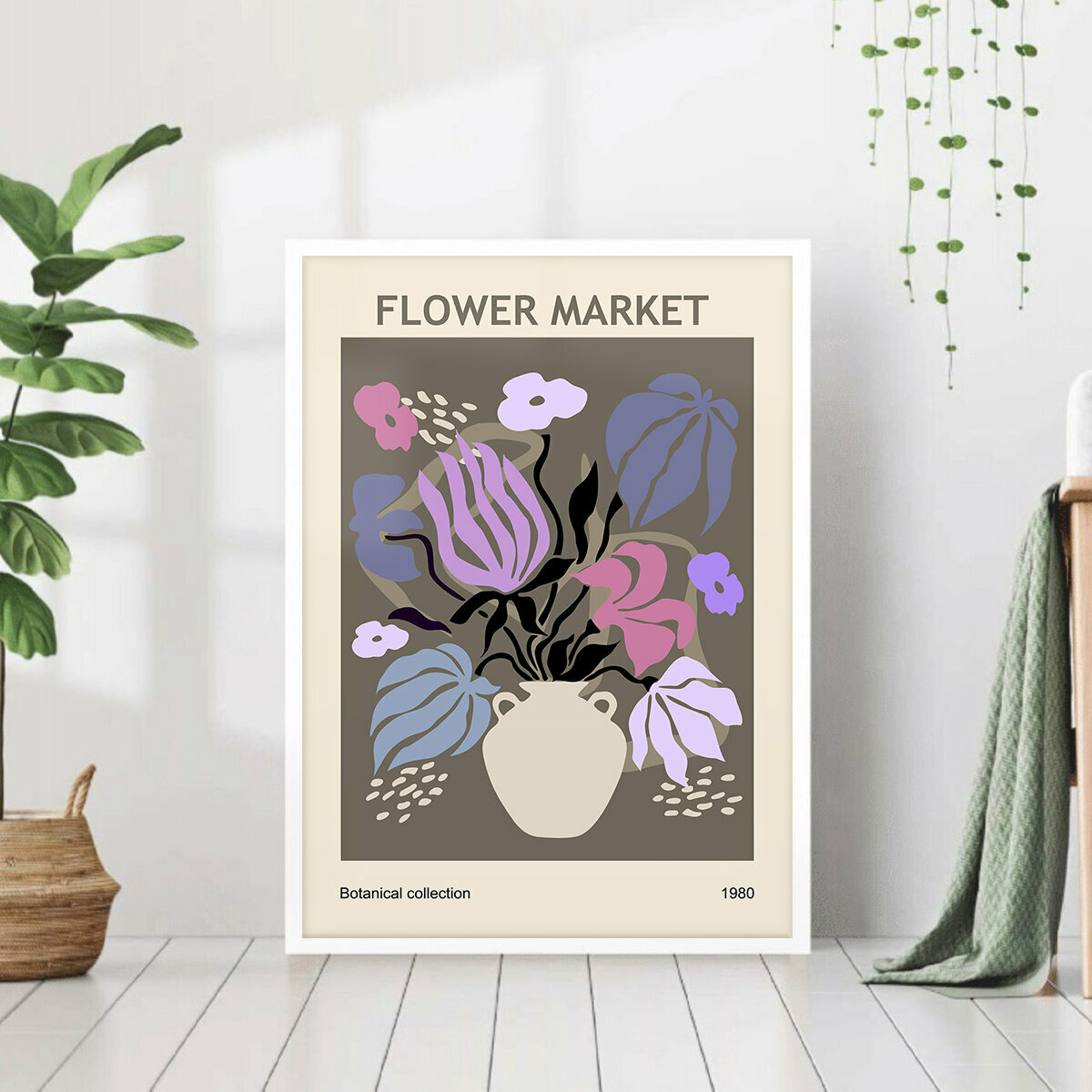 Постер "Букет фиолетовых цветов" в белой рамке 40x50 см для интерьера на стену