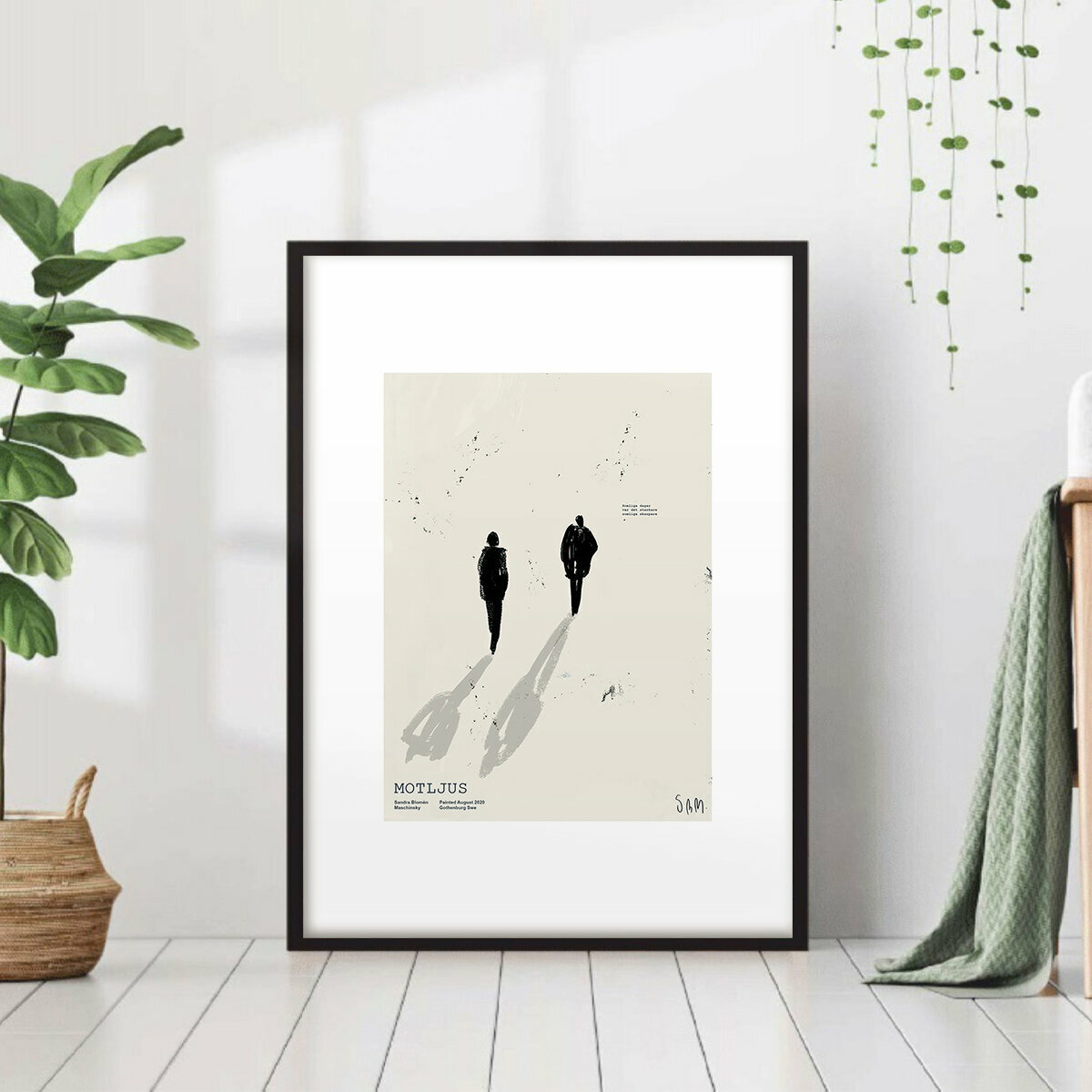 Постер "Люди и тени репродукция" 50x70 в черной рамке на стену для интерьера