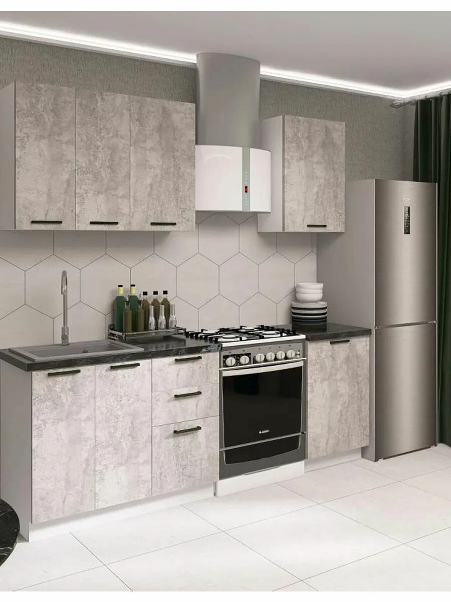 Кухонный гарнитур Урбан 1.5 м, мебель для дома и кухни, Белый / Цемент светлый