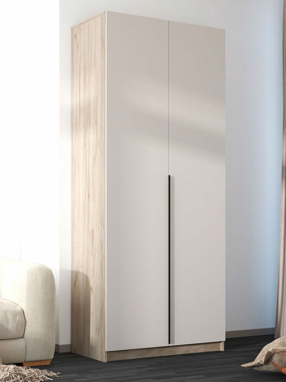 Распашной шкаф для одежды и хранения вещей Бохо с полками, со штангой, 101.6х51х236 см, Дуб Крафт серый / Кашемир