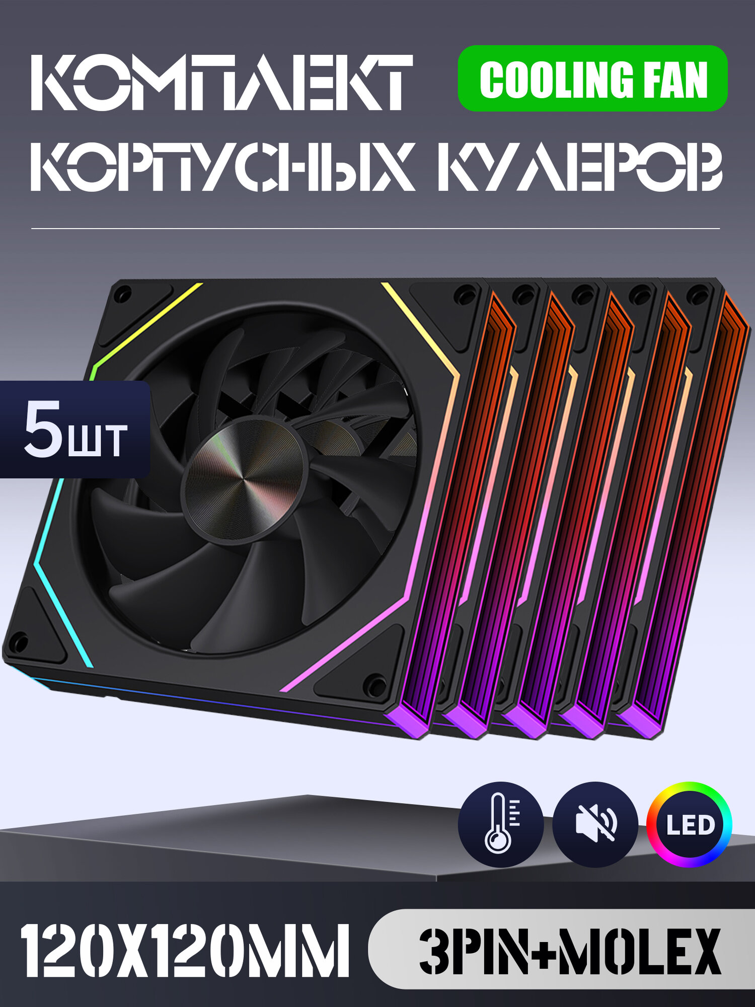 Вентилятор для корпуса 120 мм *5 шт RGB, Вентиляторы для ПК с fRGB подсветкой
