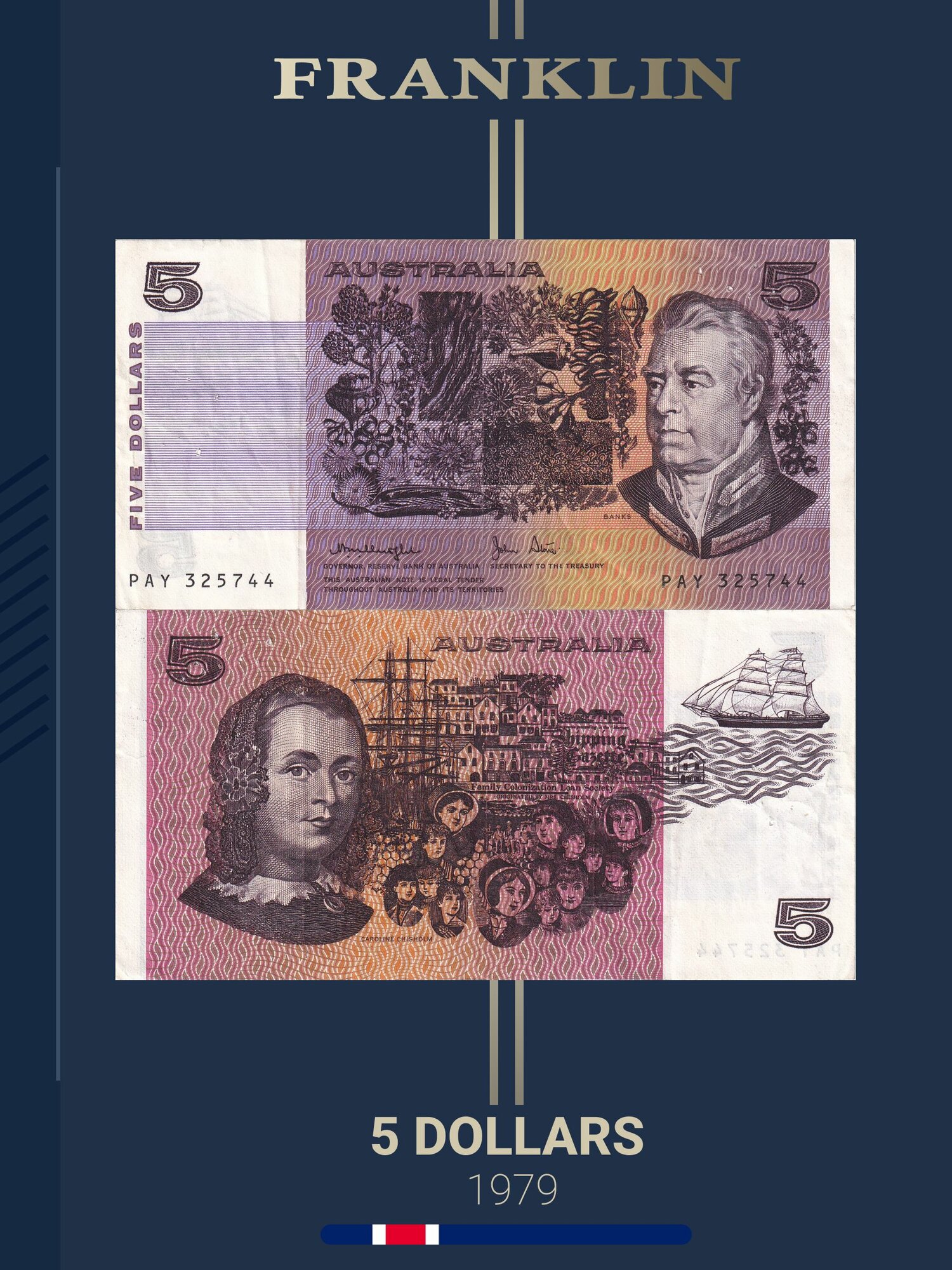 Банкнота Австралия 5 долларов FIVE POUNDS 1979 год Very Fine (VF) Pick 44с