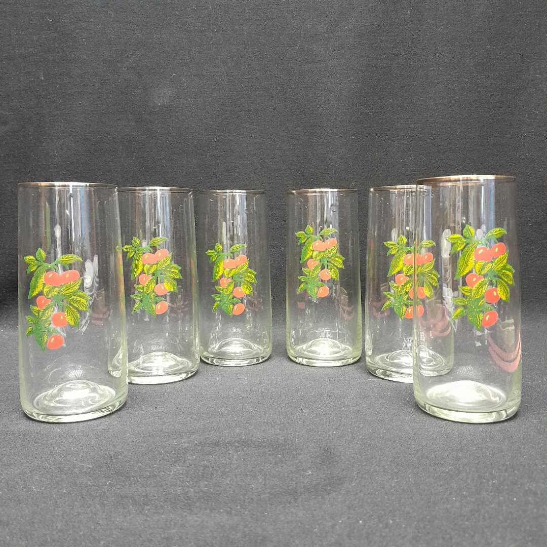 Набор стаканов "Вишни" 6 шт, стекло, деколь, позолото, СССР