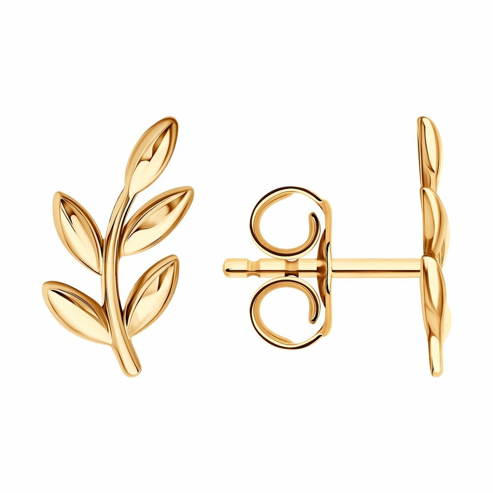 Серьги пусеты, красное золото, 585 проба