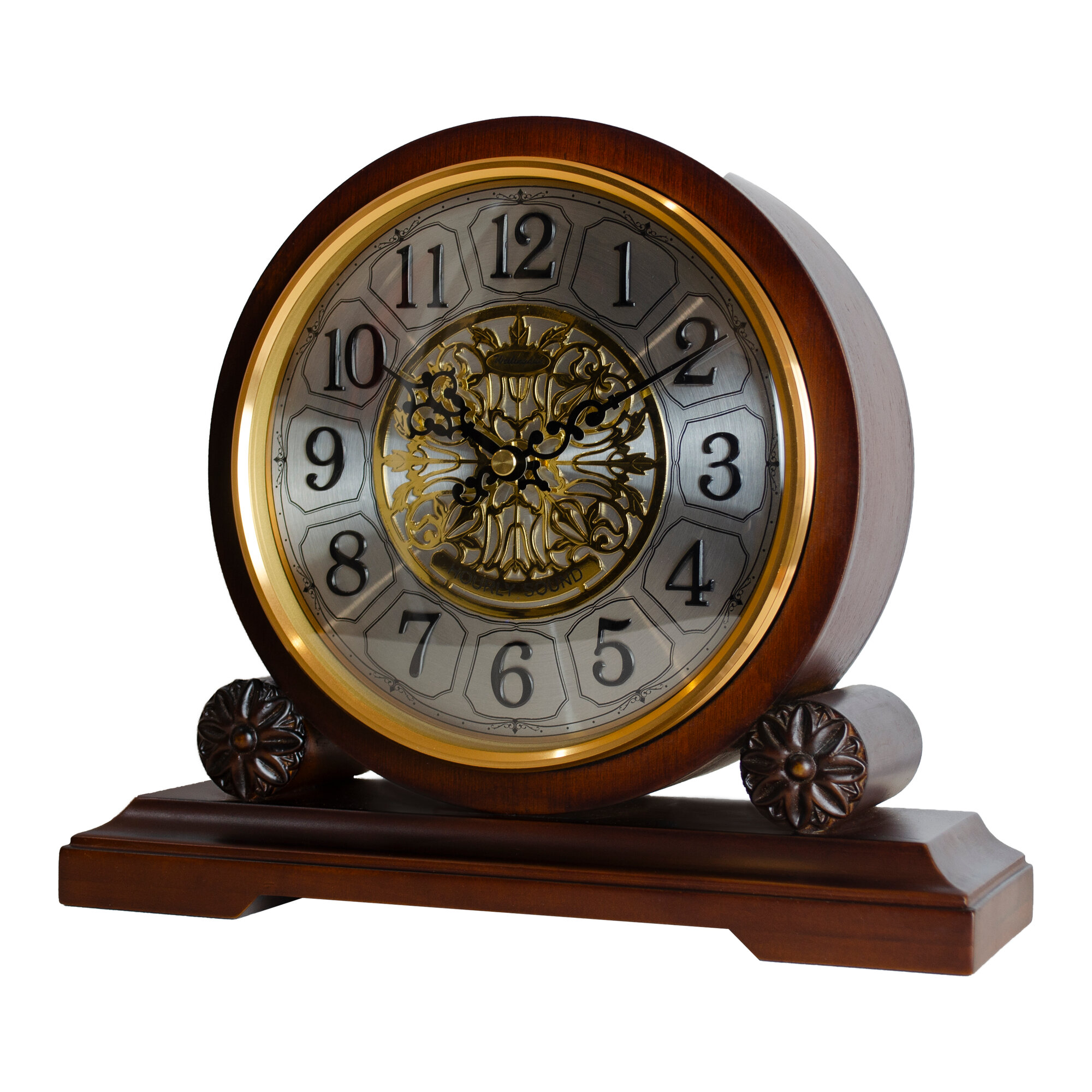 Деревянные настольные каминные часы с мелодией и боем в цвете орех T20225