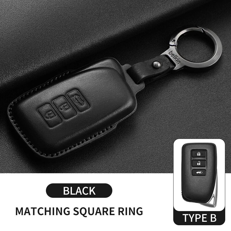 Чехол для автомобильного ключа из натуральной кожи с полным покрытием для Lexus NX GS RX Black-B-1