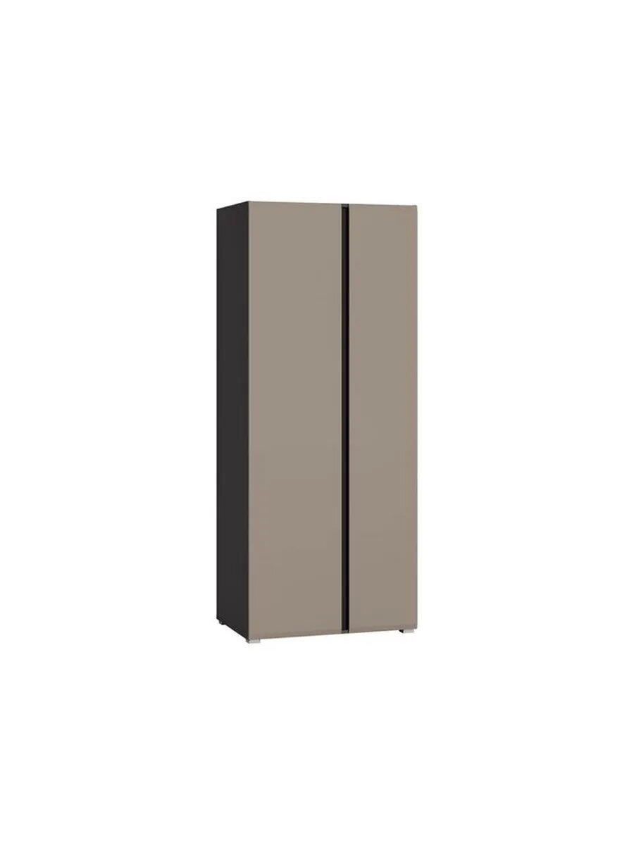 Распашной шкаф для одежды и хранения вещей Сидней со штангой, с полками, с нажимным механизмом, 84х57.3х205.2 см Антрацит / Веллюто Капучино