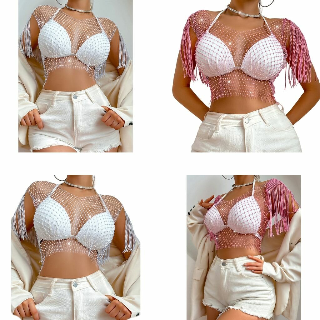 Сексуальный топ в сеточку со стразами-окрашенный золото-M