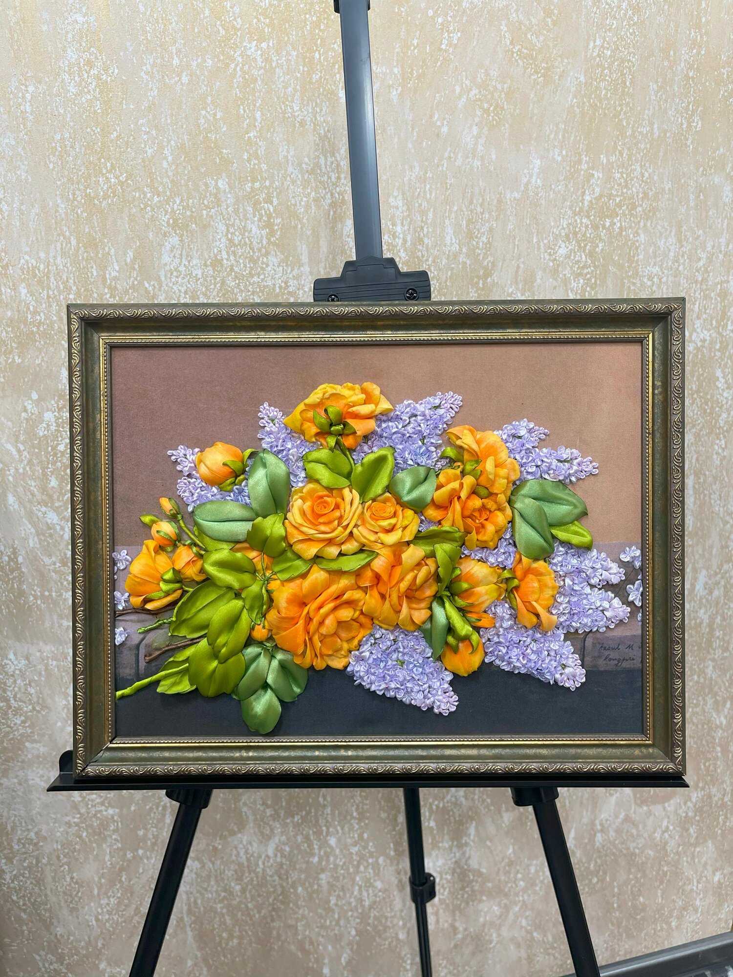 Сирень и Розы - Картина вышитая лентами