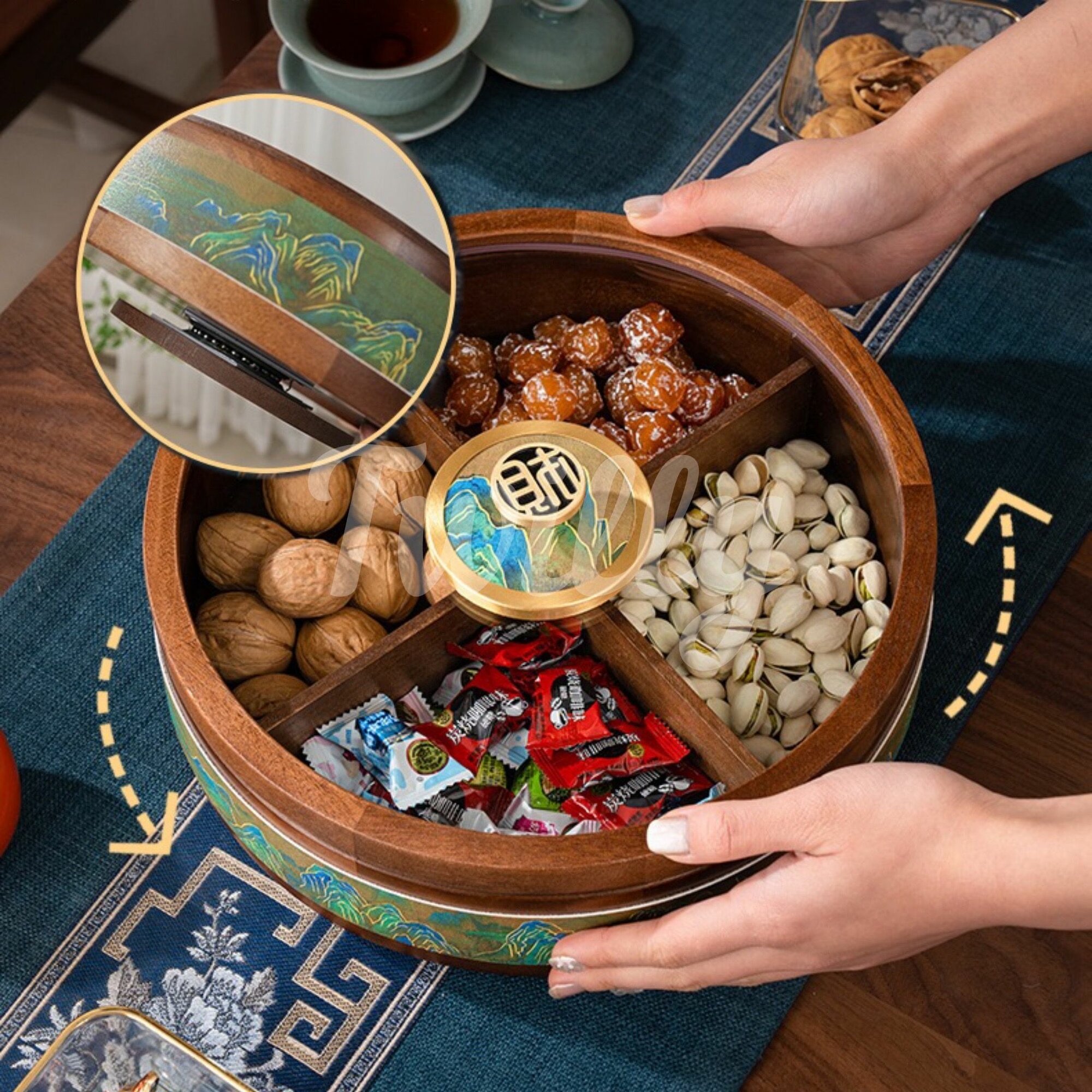Менажница деревянная с крышкой, ручная работа, конфетница, сервировочное блюдо, для сухофруктов, блюдо для закусок, универсальный подарок