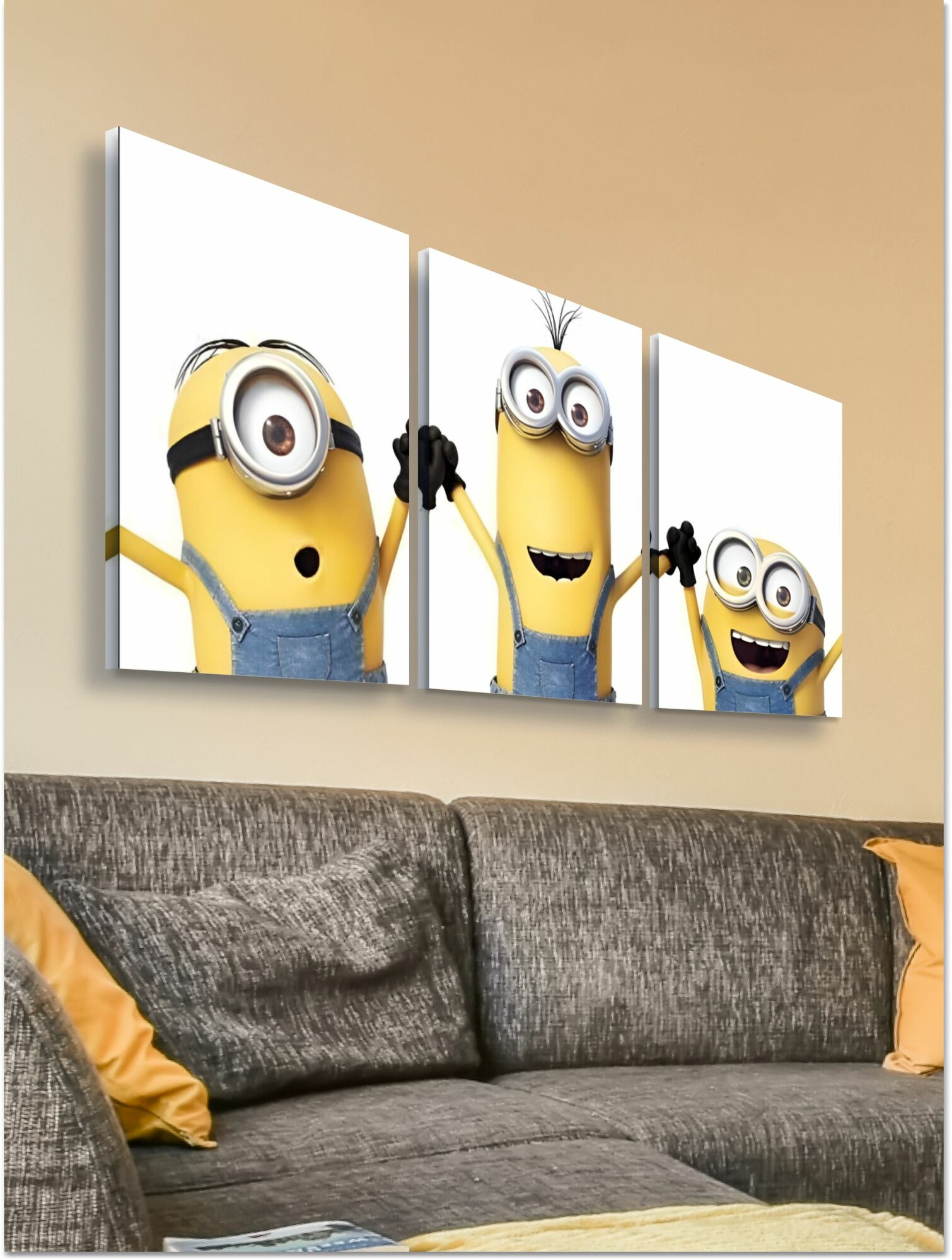 Картина Миньоны втроём модульная 50x70см 3шт.