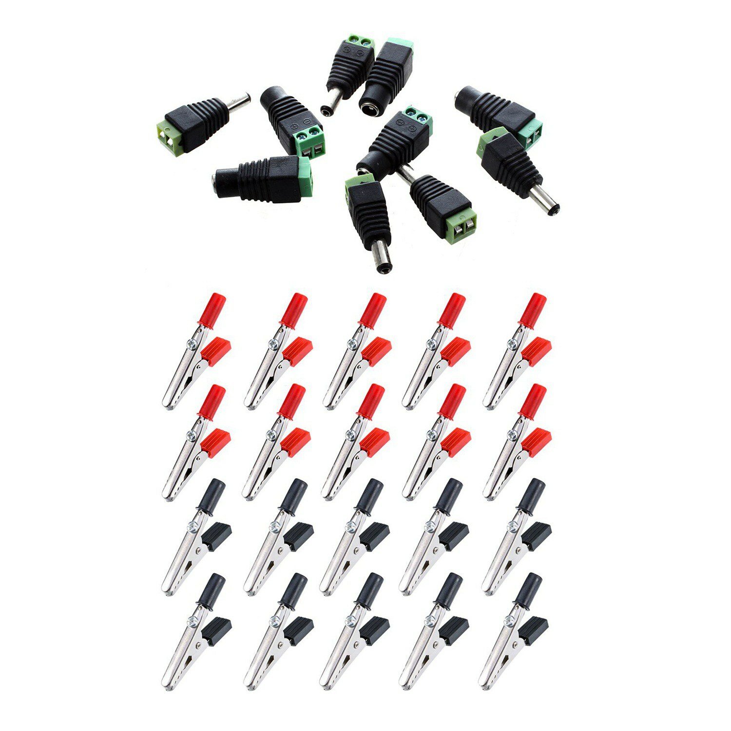 Аксессуары HAOEN 30 шт: 10 шт. адаптеров для подключения камер видеонаблюдения «мама-папа» и 20 шт. металлических зажимов «крокодил» с пластиковой ручкой 45 мм