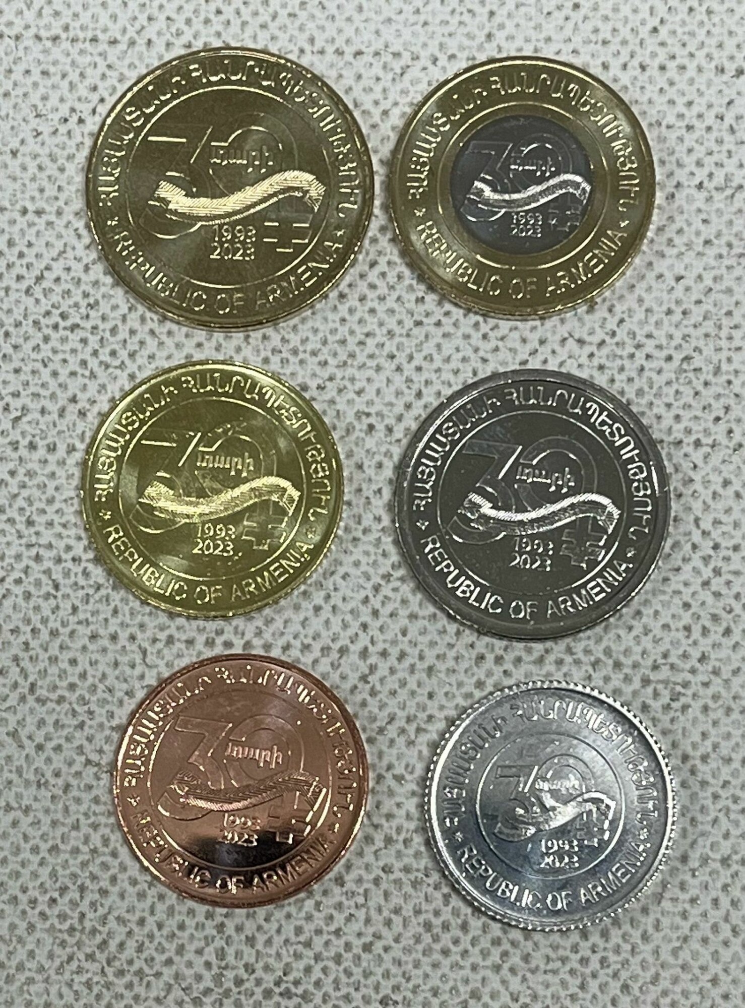 Набор монет Армении "30 лет Драму" 2023 6 монет