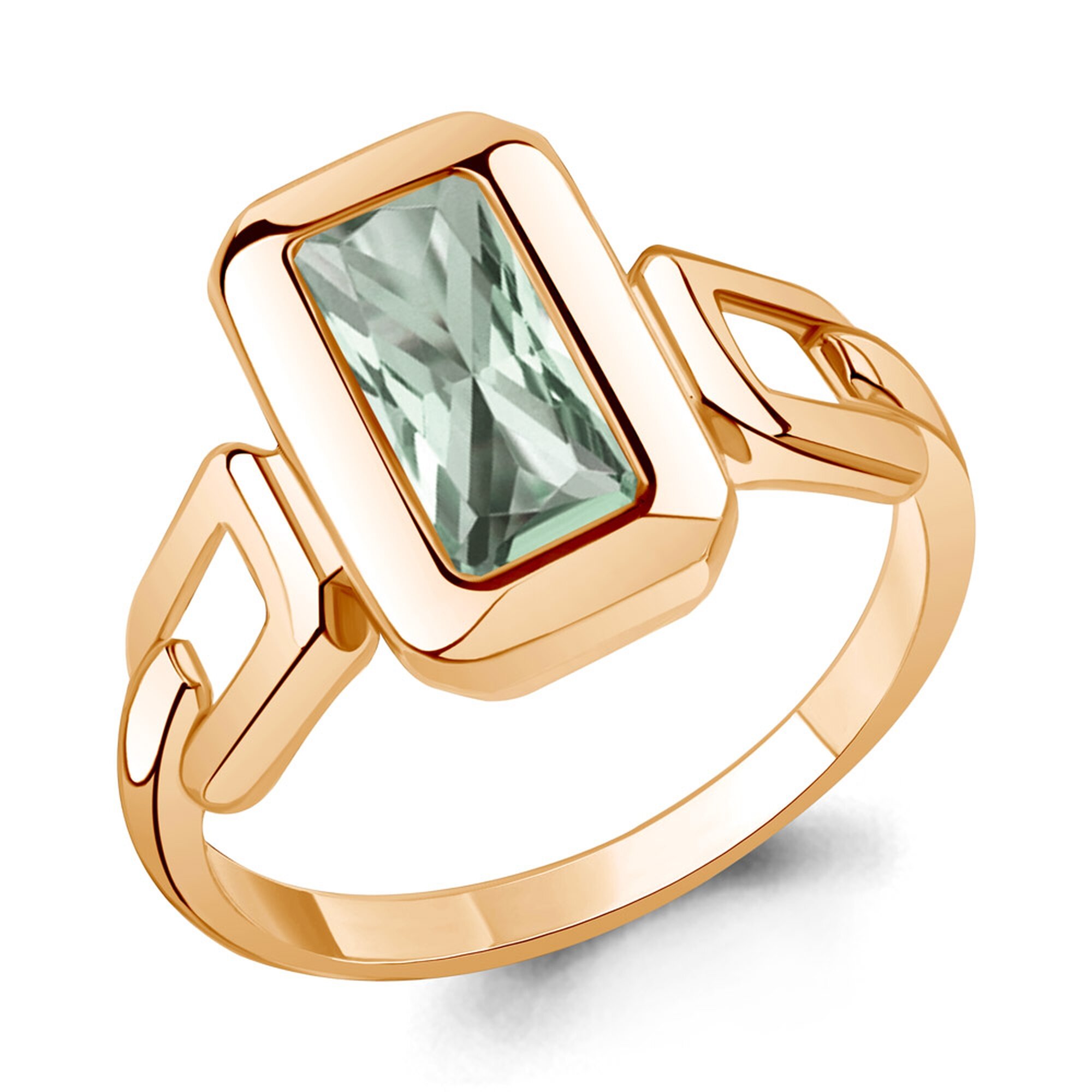 Кольцо, серебро, 925 проба, золочение, празиолит