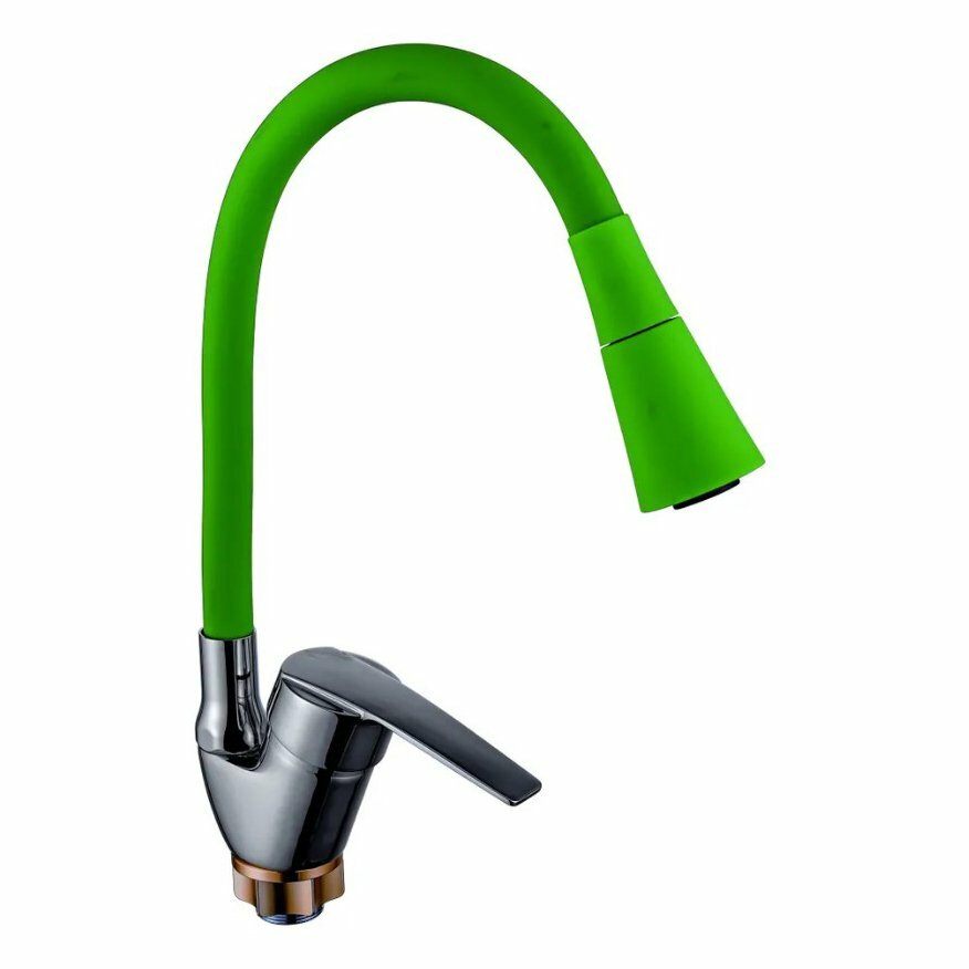 Смеситель для кухни с гибким изливом Potato (Потато) P59278-11 хром/зеленый