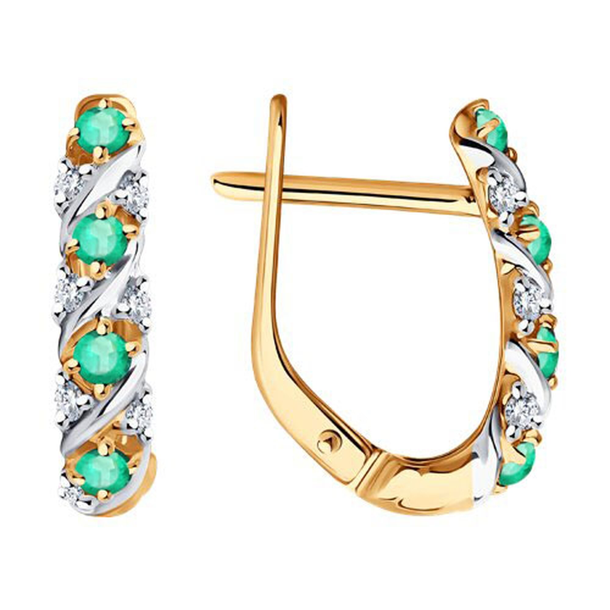 Серьги, красное золото, 585 проба, изумруд, бриллиант