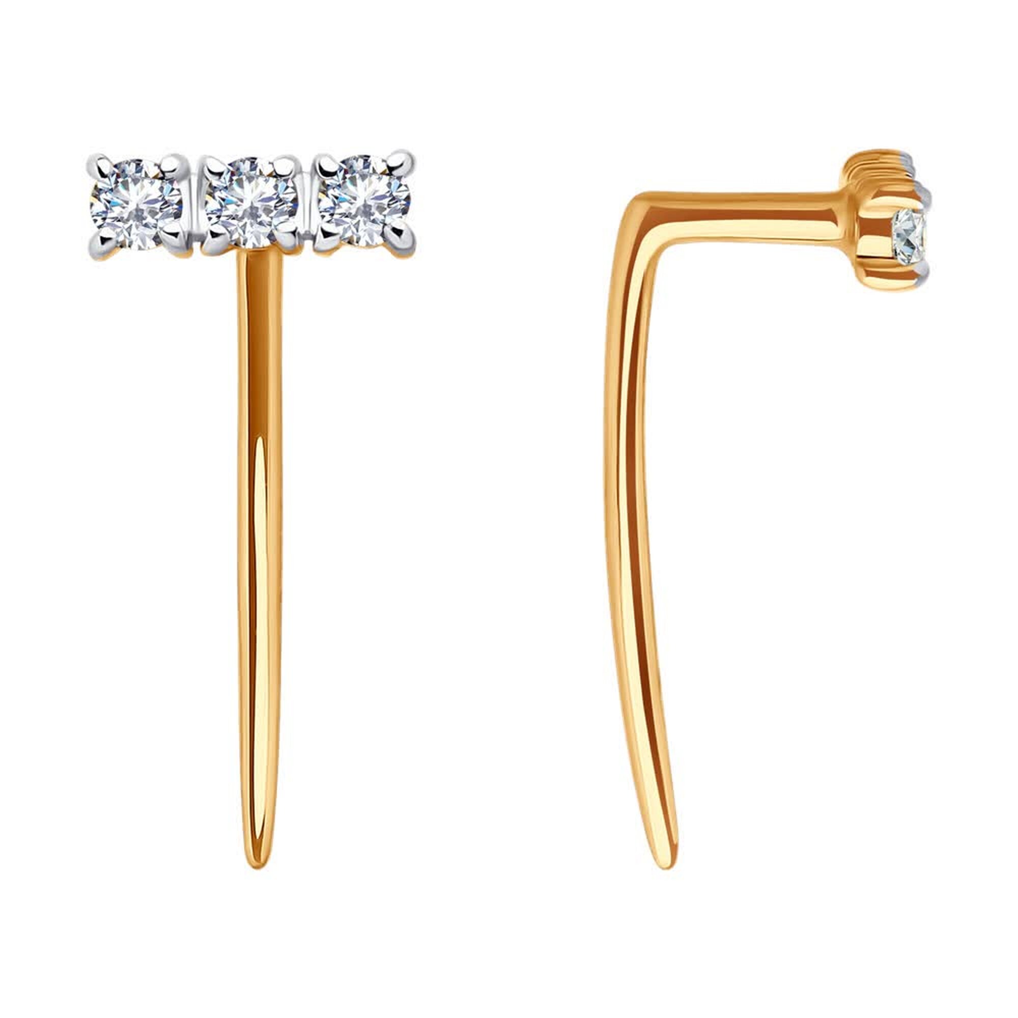 Серьги, красное золото, 585 проба, фианит